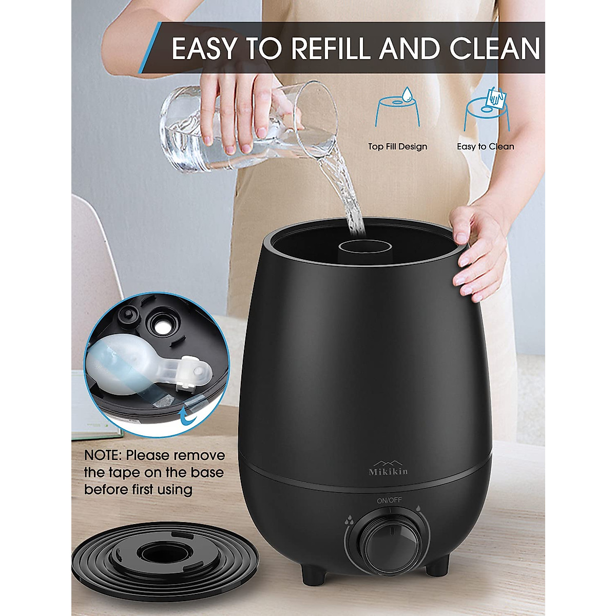 Humidifiers for Bedroom Large Room, Humidifier for Plants, Quiet Top Fill Ultrasonic, Cool Mist Air Humidifier for Baby, Home, Office, Nursery(0.79Gal/3L)
