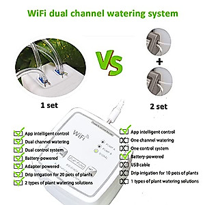 WiFi Drip Irrigation Kit Dual Channel Automatic Watering System for 20 Potted Plants Remotely Control Auto/Manual/Delay Watering Mode via APP Easy DIY Indoor White