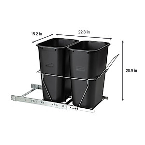 Rubbermaid Kitchen Cabinet Pull-Out Trash Can and Recycling Bin, 20-Gallon, Black, Under Sink Trash/ Recycling, for Home/Kitchen/Bathroom/Office/Garage