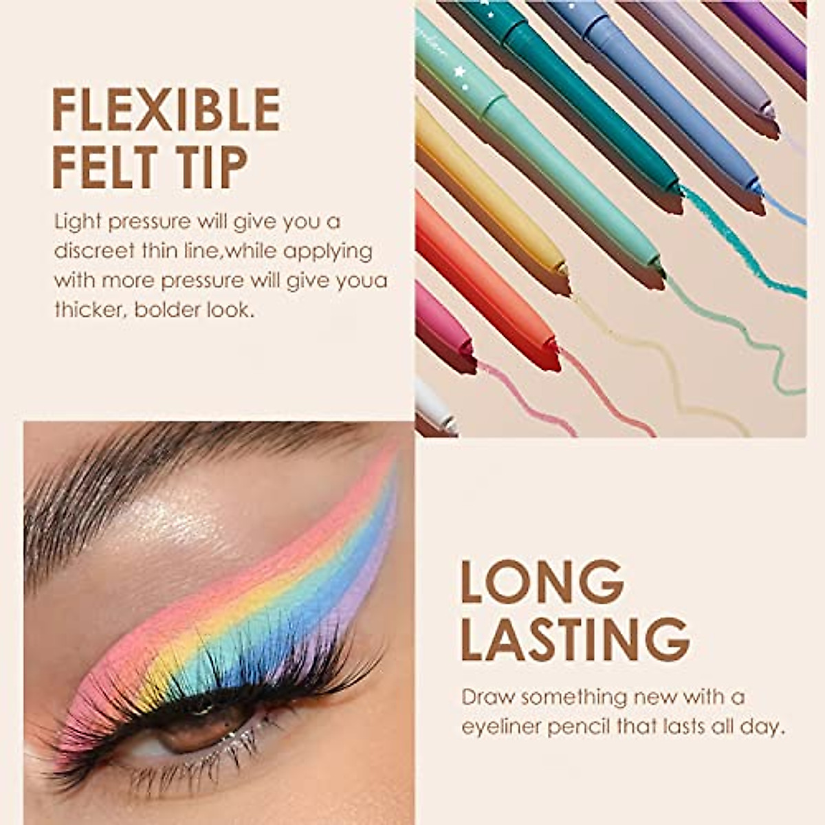 BestLand 12 Colors Matte Creamy Christmas Eyeliner Set Rainbow Red Black White Brown Colorful Neon Eyeliner Pencil Pigmented Smudgeproof Long Lasting Gel Eye Liner Makeup Gift Kit for Women (Set D)