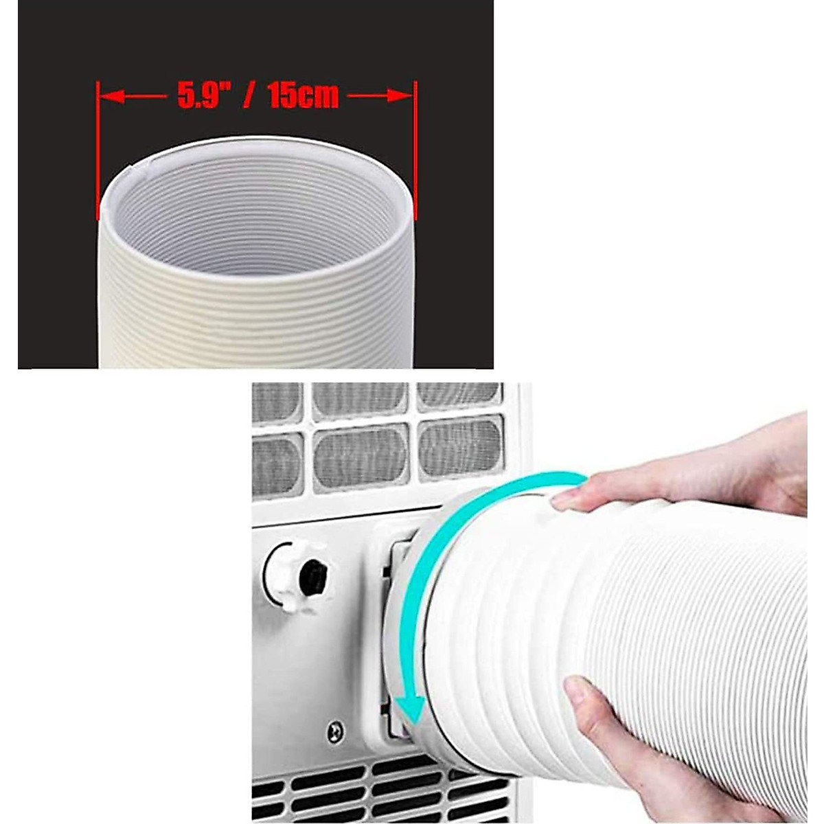 JIANZHENKEJI 6 Inch Diameter Intake/Exhaust Hose | PVC Extend Vent Hose for Portable Air Conditioner Replacement hose，Counterclockwise Installation Direction(Length 59 Inch)