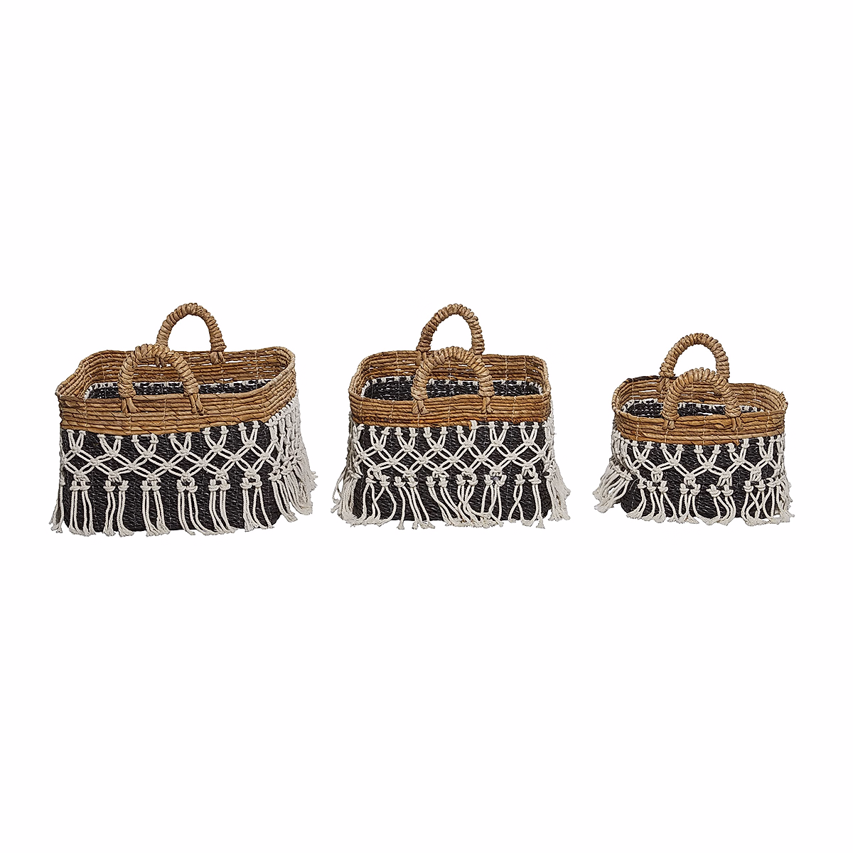 Deco 79 Bohemian Banana Leaf Storage Basket, Set of 3 23", 22", 18"W, Black