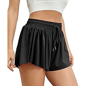 AUTOMET Womens 2 in 1 Flowy Running Shorts Lounge Casual Clothes Summer Butterfly Tiktok Shorts High Waisted Athletic Skirts Black