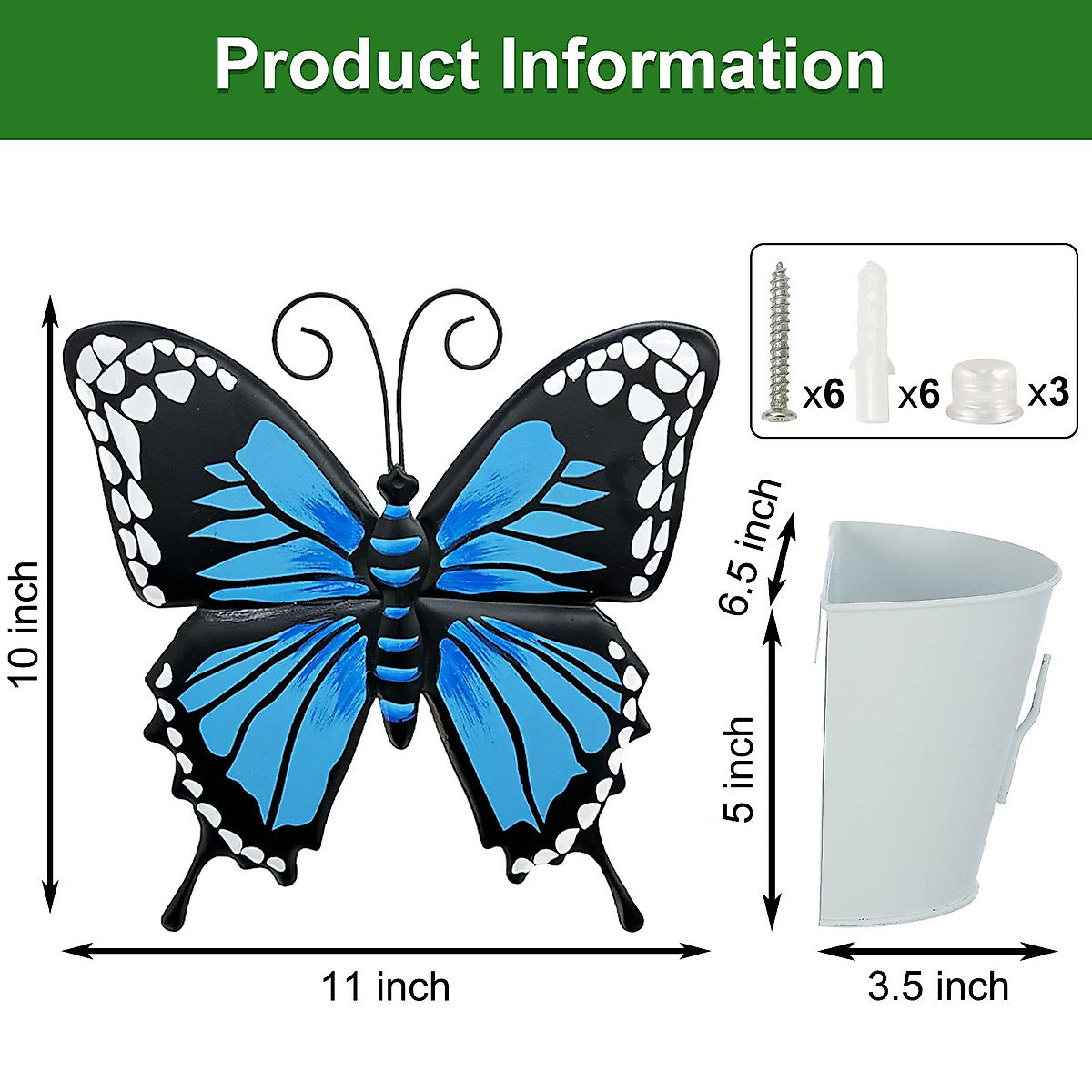 BAYN Set of 3 Butterfly Wall Hanging Planter Decor Art, Metal Wall Mounted Planters Garden Yard Decorative Flower Pot Indoor Outdoor Wall Planter Succulent Plant Container