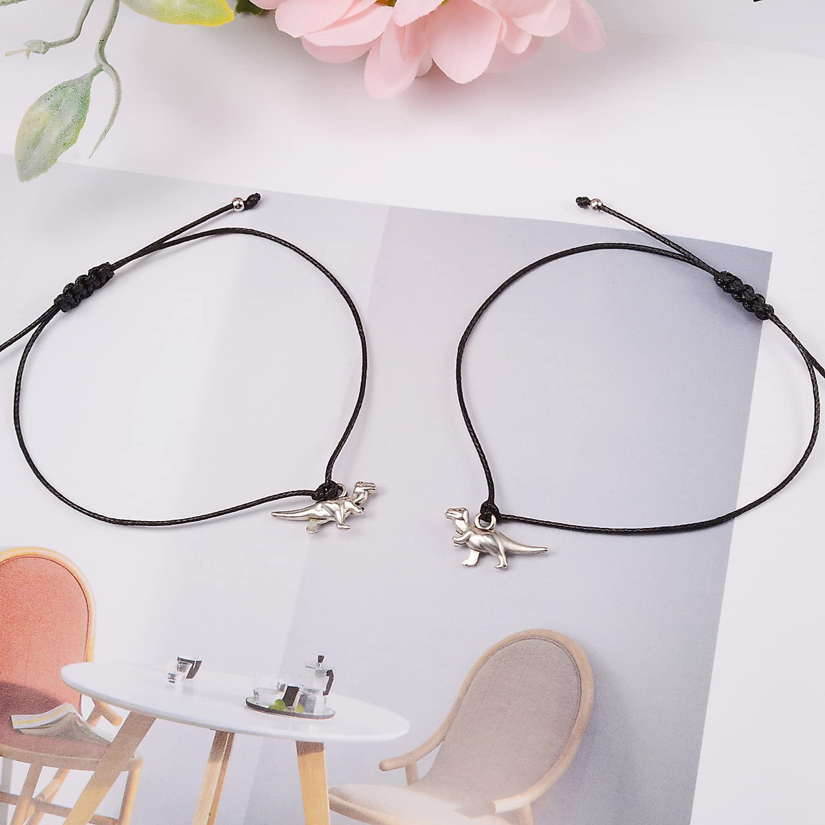 GBTBYS 2 Pcs Dinosaur Lovely Charm Pinky Promise Distance Matching Bracelets for Women Mother Father Son Daughter Best Friend BFF Friendship Girlfriend Boyfriend Christmas Birthday Gift