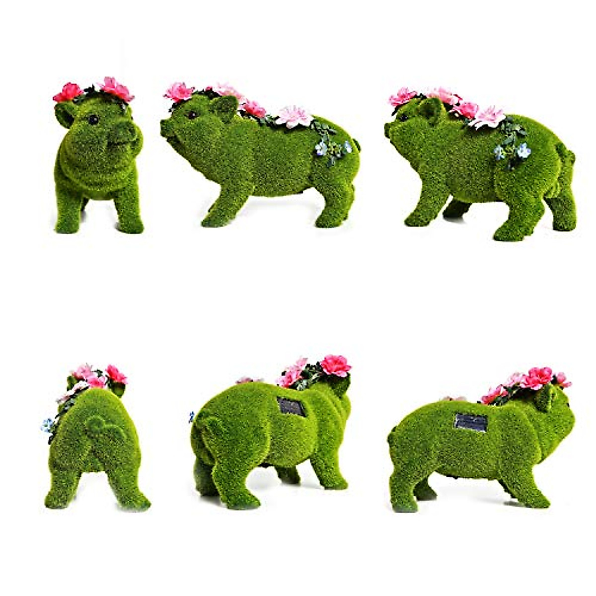 ASAWASA Flocking Pig Solar Garden Statues and Sculptures Outdoor Decor,Garden Figurines with Solar Powered Lights for Patio,Lawn,Yard Art Decoration,Housewarming Garden Gift,10.4x5.0x7.1 Inch