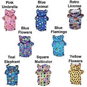Dog Raincoat Hooded Leash Hole Waterproof Rain Coat Jacket Rainwear for Small Pet Cat Puppy (L: Length - 16", Square Multicolor)