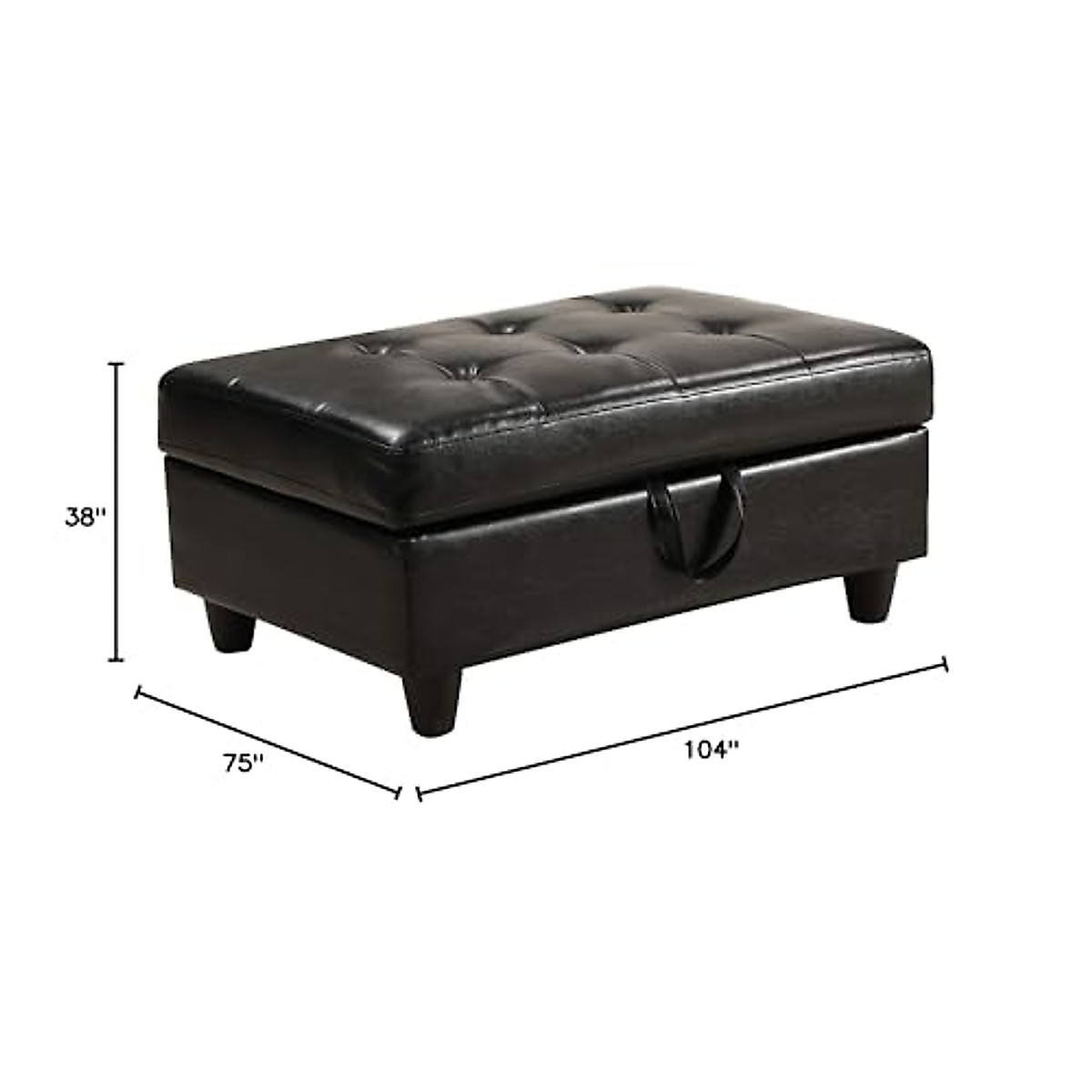 BIADNBZ Sectional Sofa with Right Chaise Lounge PU Faux Leather Couch for Living Room, Storage Ottoman, 2 Pillows, Black