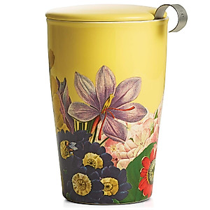 Tea Forte Kati Cup Soleil, Ceramic Tea Infuser Cup with Infuser Basket and Lid for Steeping Loose Leaf Tea