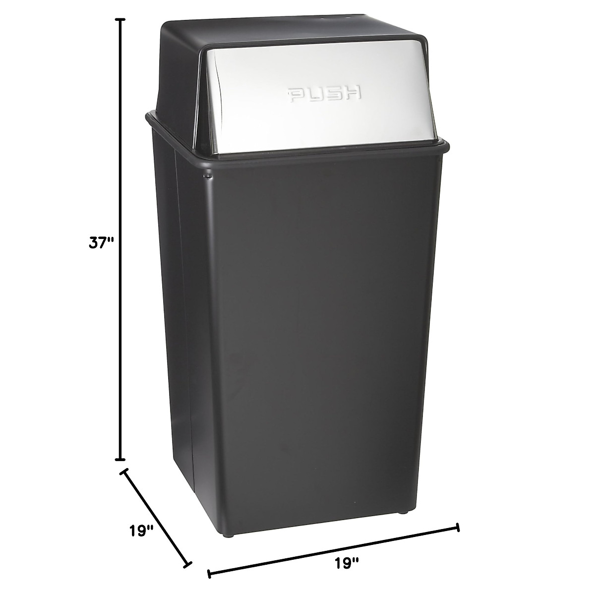 Witt Industries 36HT-22 Steel 36-Gallon Monarch Series Hamper and Push Top Receptacle, Legend "Push", Square, 19" Width x 19" Depth x 37" Height, Black