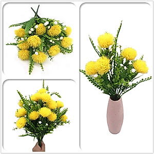 Artificial Flowers, for Christmas Plastic Plants Dandelion Shrubs Grass Fake Bushes Home Garden Office Room House Outdoor Indoor UV Resistant Wedding DIY Decor Planter Filler Decoration Yellow, 4 Pack