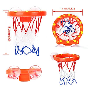 SEISSO Bathtub Bath Toys, Basketball Hoop & 3 Balls Playset for Boys Girls, Suctions Cups Basketball Hoops Toy for Kids & Toddlers, Shooting Game