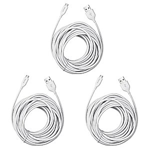 Smays 25ft Extension Cord Replacement for Wyze Cam Pan V2 V3, Yi Home Camera, Micro USB Cable 8M Long White (3-Pack)