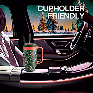 POWCAN 40 oz Christmas Tumbler with Handle, 2-in-1 Straw Lid, Leakproof, Dishwasher Safe, Insulated Stainless Steel Coffee Mug, Keeps Cold for 34 Hours, Fits in Car Cupholder (Merry Xmas)