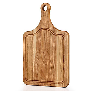 BIOL 15.7x9.8’’ Wooden Hardwood Cutting Board with Handle for Kitchen with Deep Juice Groove BBQ Chinese Turkey Mini Commercial - Lipped Round Charcuterie Board with Lip, Bread Cheese, Crackers