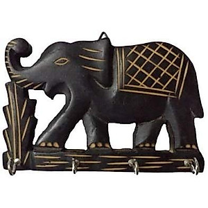 Earthly Home Wooden Key Holder- Elephant Design-Decorative Wooden Wall Organizer for Keys-Wooden Key Holder-Wall Key Holders-Key Hook-Home Decor Item-Key Organizer-Antique Vintage Design-Length-4 Hook
