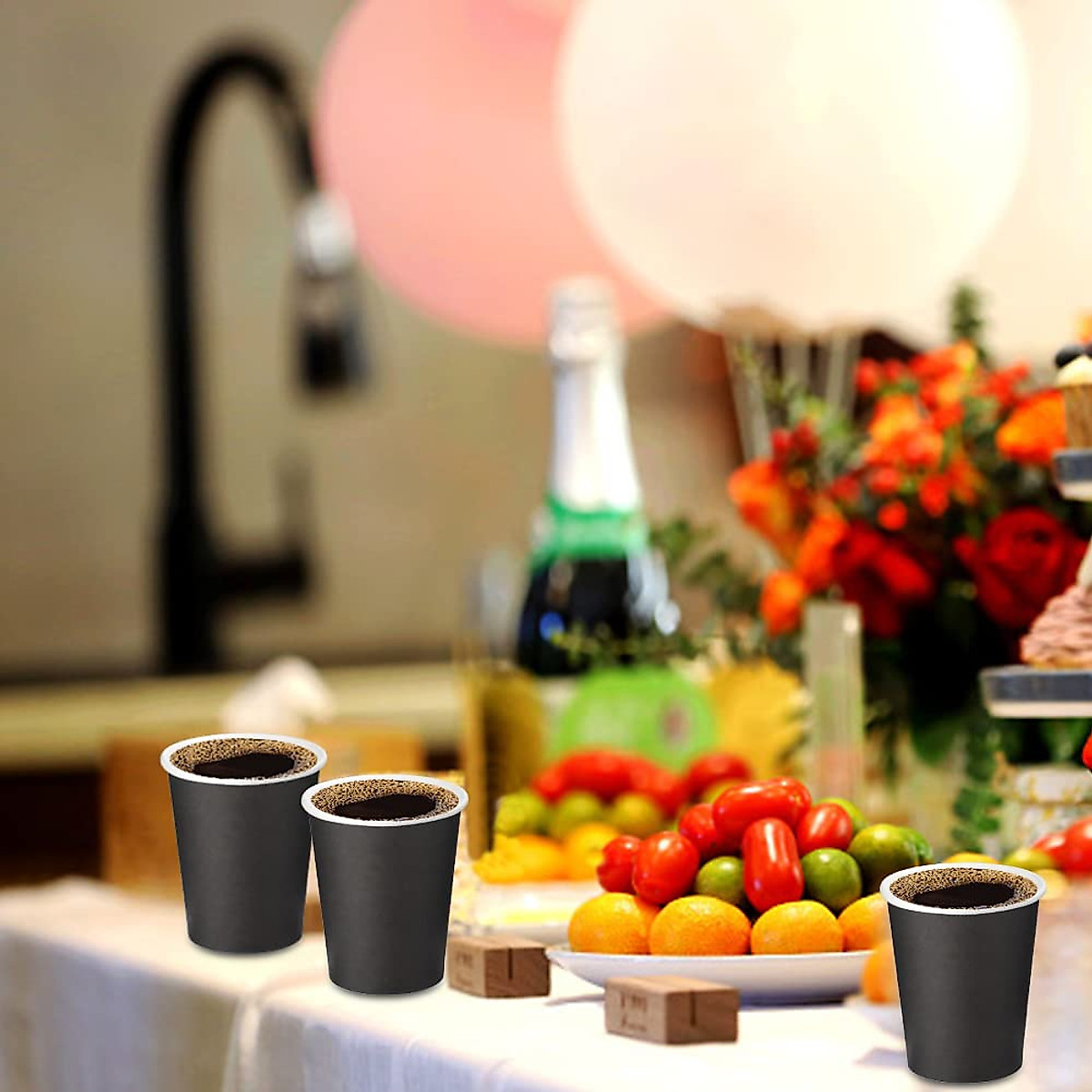 Nitlak 50 Pack 8 oz Black Disposable Paper Coffee Cups, Hot Cup Coffee Cups, Paper Tea Cup, Party Beverage Cups, Hot/Cold Beverage Drinking Cup for Office, Party, Restaurant, Home.