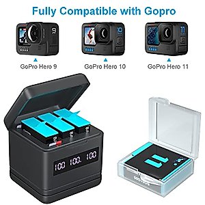 TOMSHEIR Hero 9/10/11 Battery 3-Pack 2000mAh and USB Storage Fast Charger Fully Compatible with Gopro Hero 9 Gopro Hero 10 Gopro Hero 11 Black Official with High Speed Micro SD Card Reader Function