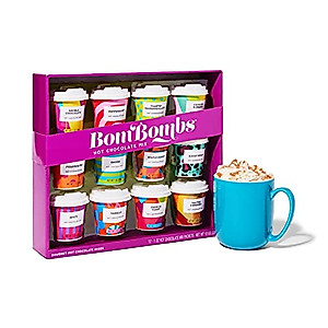 BomBombs, Hot Chocolate Mix Gift Set with Mini Cup Packaging, Dessert Flavors Include Rocky Road, Cookies Butter, Pumpkin Pie & More, Set of 12