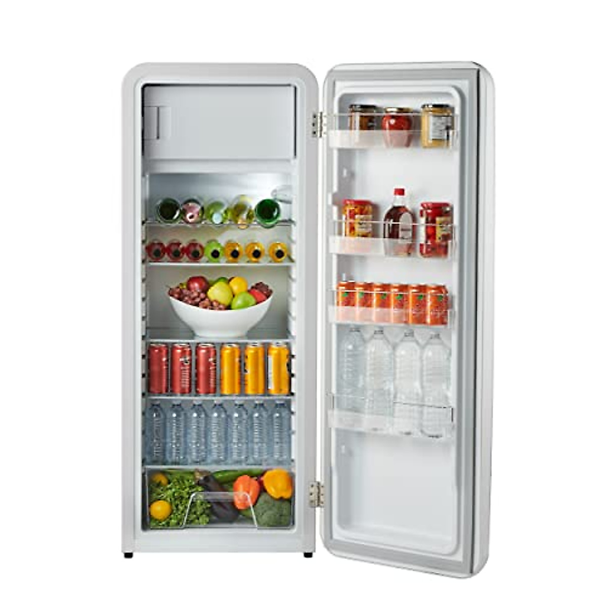 iio 24" 10 Cu Ft Top Freezer Retro Refrigerator, Small, with Mini Ice Cube Tray, 4 Glass Shelves, LED, 1 Crisper, Fridge for Bedroom, Dorm RV Office Beverage, Quiet Compressor, Freestanding (White)