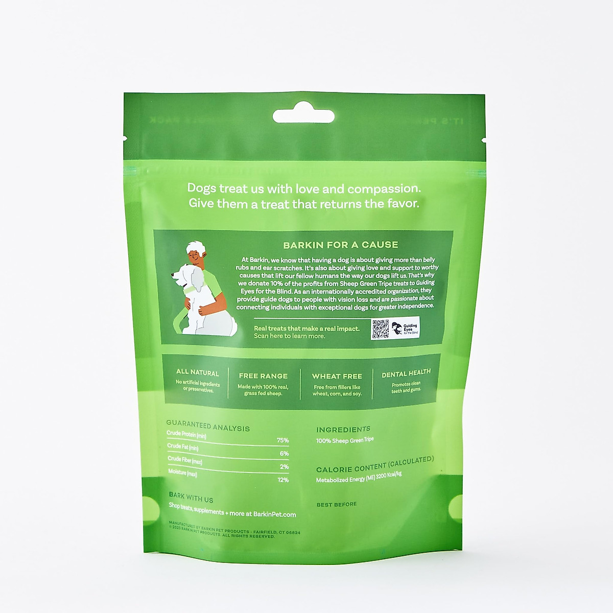 Barkin 100% Lamb Green Tripe, Air-Dried Single Ingredient Dog Treats, Free Range and Grass Fed Lamb, All Natural, Everyday Dog Treats and Dental Chews, 3.5oz.