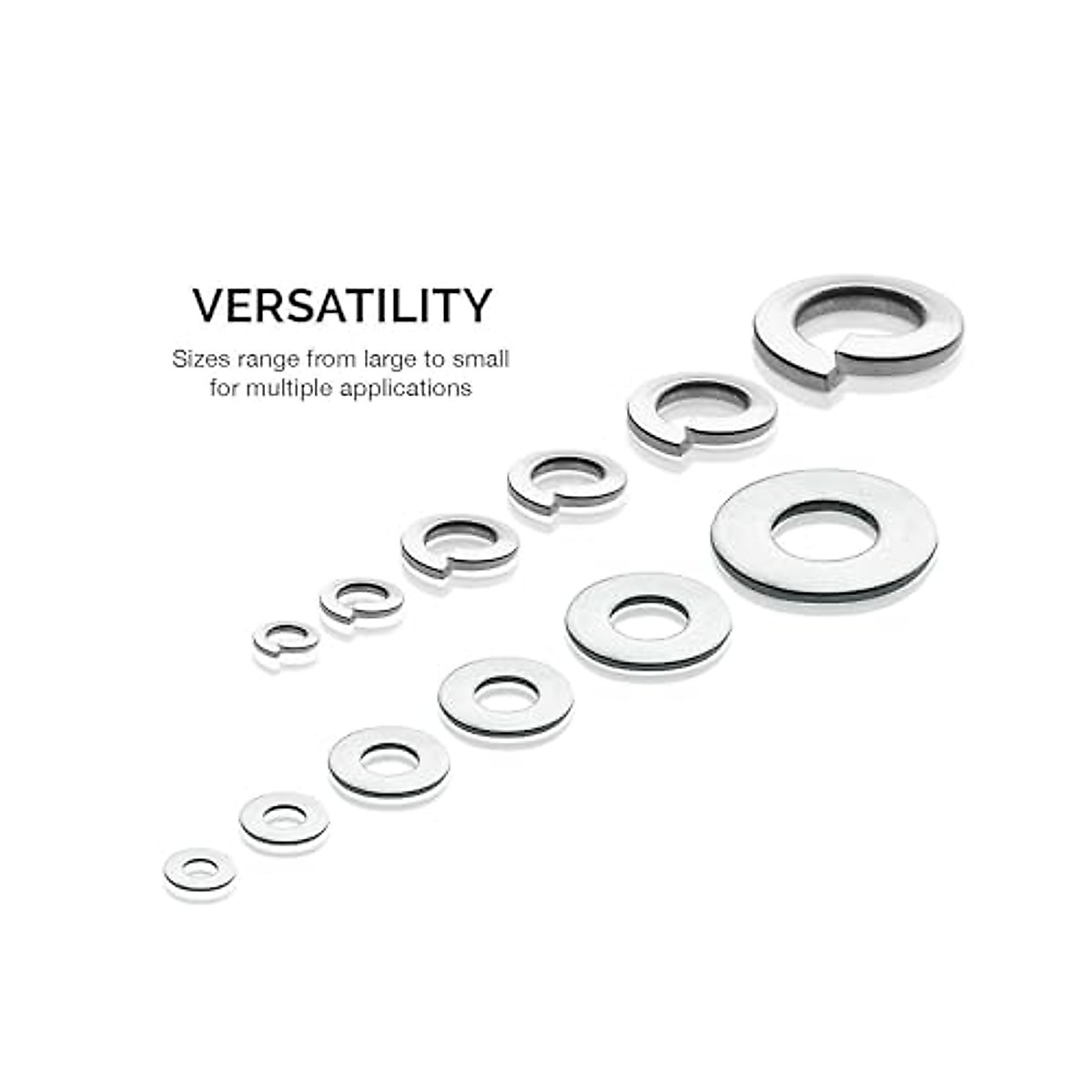 NEIKO 50400A Stainless Steel Lock and Flat Washer Assortment | 350 Piece Set | 12 Different Sizes in Spring Lock and Flat Design | Prevent Loose Fasteners