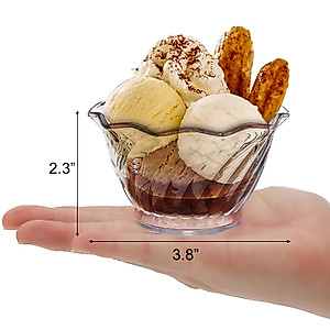 Elsjoy Set of 12 Plastic Dessert Bowls, 5.7 Oz Mini Appetizer Cup Clear Small Snack Bowls, Small Plastic Ice Cream Bowls for Candy, Nut, Fruits, Flower Shape