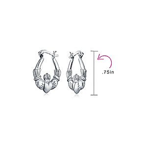 BFF Love Lightweight Heart Celtic Irish Friendship Claddagh Hoop Earrings For Women Teen .925 Sterling Silver .75 Inch Diameter