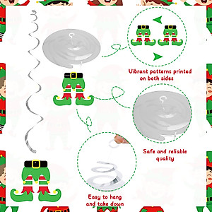 K KUMEED 20 Pcs Santa I Know Him Theme Party Hanging Swirls Elf Ceiling Hanging Decor for Christmas Party Decorations Baby Shower Xmas Decor