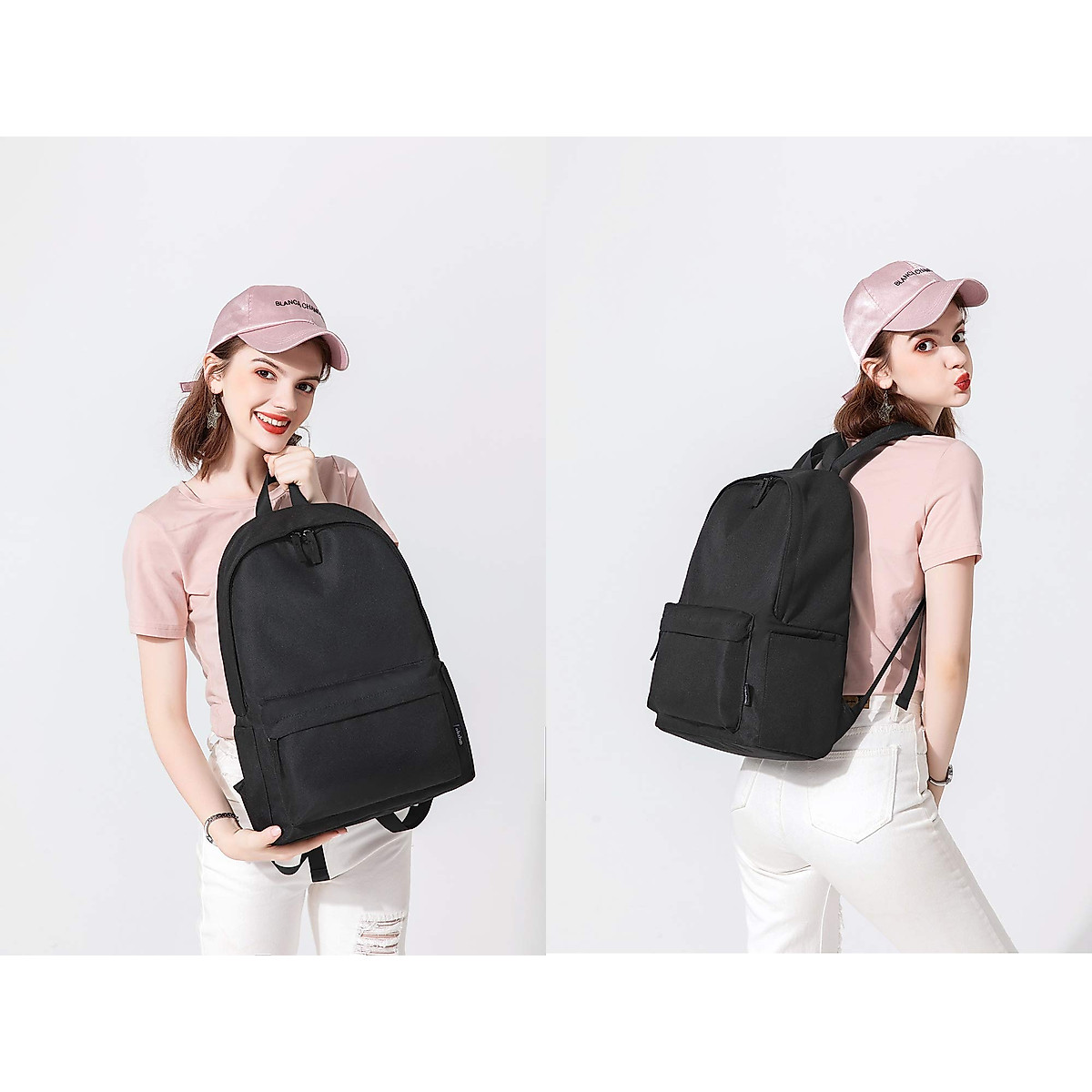 Abshoo Lightweight Casual Unisex Backpack for School Solid Color Boobags (Black)