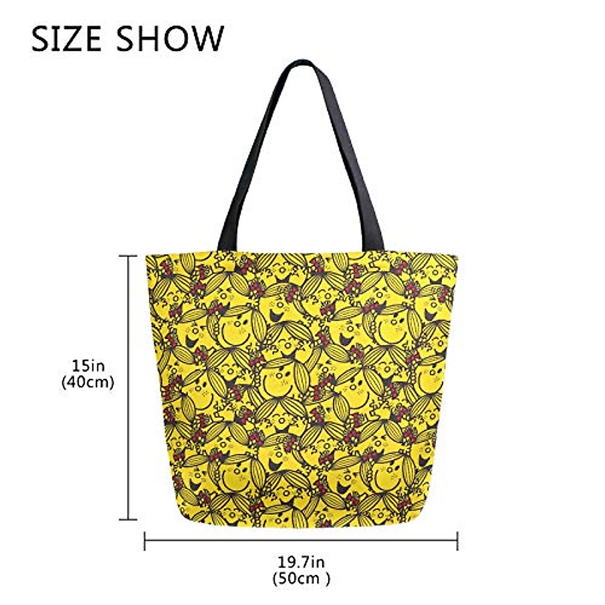 ALAZA Mr. Men and Little Miss Canvas Tote Bag for Women Travel Work Shopping Grocery Top Handle Purses Large Totes Reusable Handbags Cotton Shoulder Bags