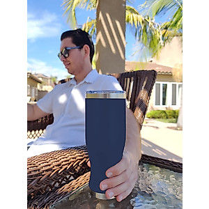 LaserGram 14oz Vacuum Insulated Pilsner Mug, MD Medical Doctor, Personalized Engraving Included (Navy Blue)