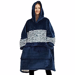 Lzzidou Oversized Blanket Hoodie for Women, Two Layers Cozy Flannel Sherpa Wearable Blanket Sweatshirt Adult