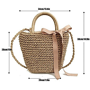 Straw Bag for Women - Woven Beach Bag Straw Tote Bag 2 in 1 Shoulder Bags and Handmade Straw Handbags for Summer
