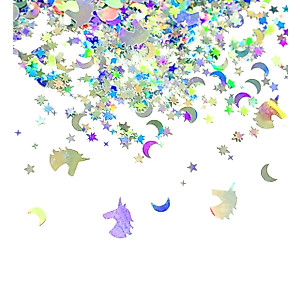 Sparkling Star Foil Confetti,Unicore Moon Star Table Confetti(2.1OZ/60grams),Halloween Glitter Sequins, Iridescent Party Decorations for Halloween Birthday Wedding Festival Party DIY Table Deco