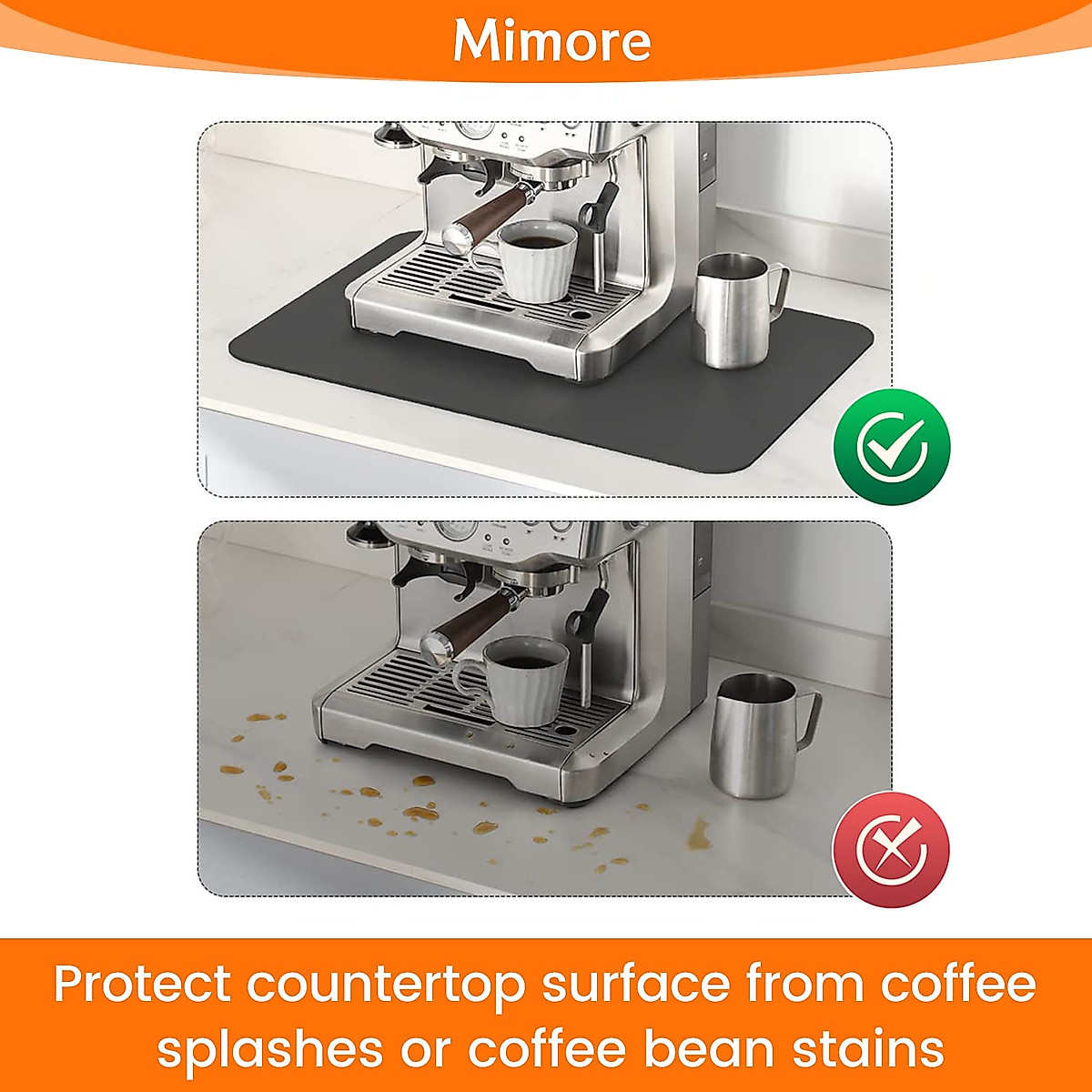 Mimore Coffee Mat - Coffee Bar Mat for Countertop 24x16 - Absorbent Hide Stain Anti-Slip Coffee Bar Accessories Under Espresso Machine Coffee Maker Mat (Dish Drying Mat)