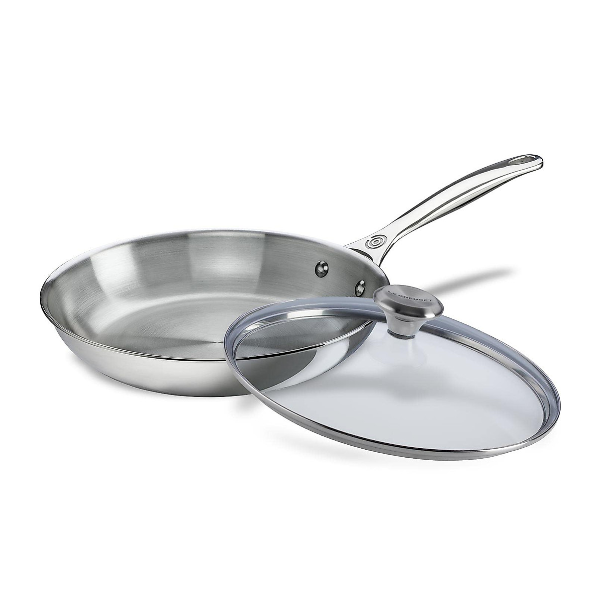 Le Creuset 12 Inch Stainless Steel Frypan Bundle with Glass Lid SS Knob