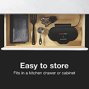 Proctor Silex Double Mini Waffle Maker Machine with 4” Round Non-stick Grids, Makes 2 Personalized Individual Breakfast Chaffles and Hashbrowns, Compact, Black (26102)