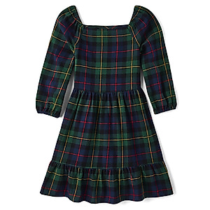 The Children's Place Girls' Long Sleeve Dress, Green Plaid, Small
