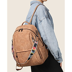 FADEON Leather Laptop Backpack Purse for Women Small Designer Laptop Bag,Multi-Pockets Travel Ladies Shoulder Bag Brown