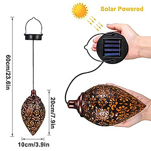 HuiDao Hanging Solar Lights Outdoor Waterproof Decorative Solar Garden Lantern LED Hanging Metal Olive Shape Lamp for Garden Patio Yard Lawn Path Decor (Hanging Style)