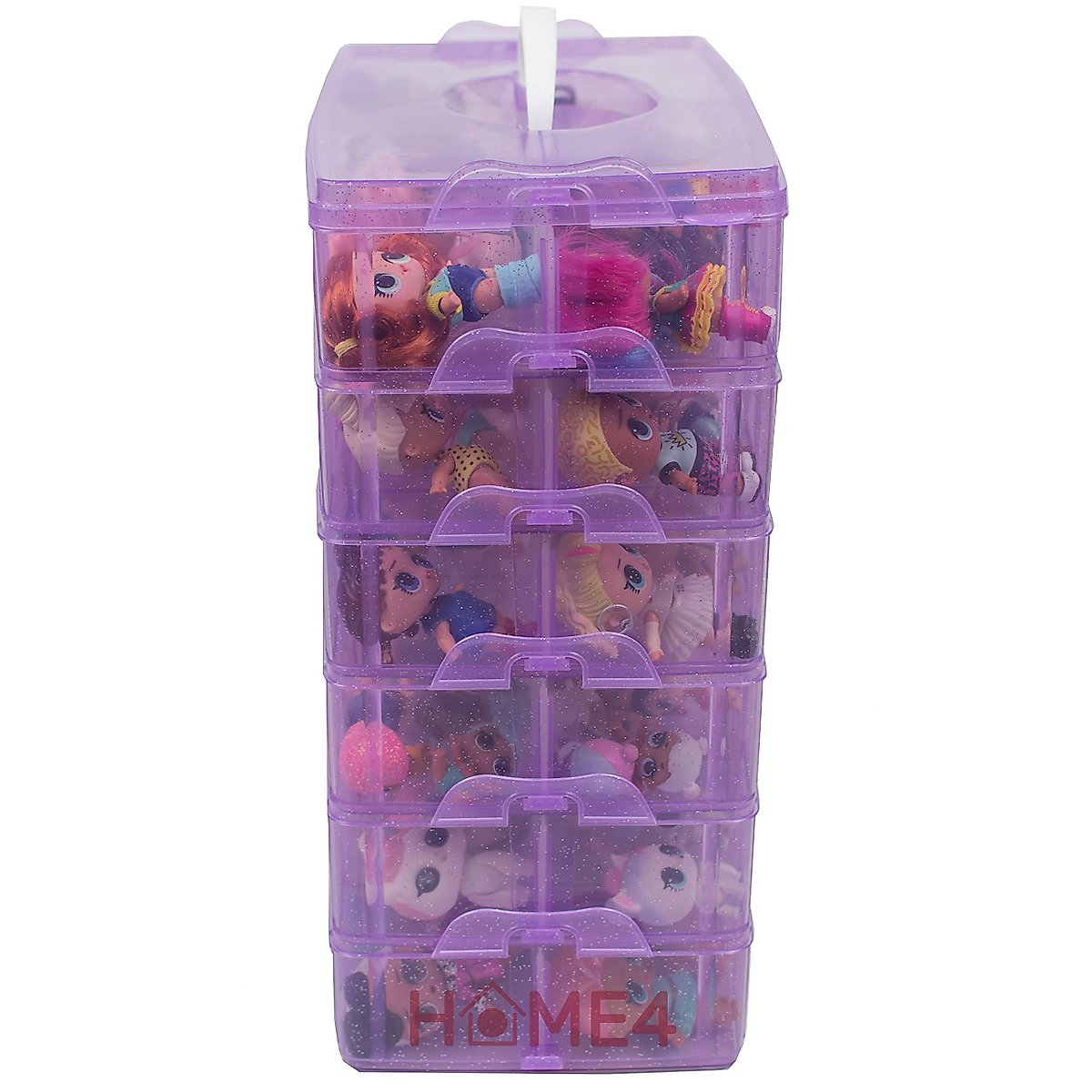 HOME4 No BPA 60 Adjustable Compartments 6 Layers Stackable Storage Container Organizer Carrying Display Case, Compatible with Small Toys Lol, Shopkins, Omg (Dolls Not Included) (Purple)