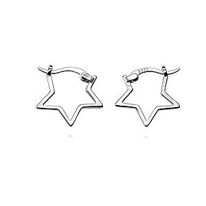 Reffeer Solid 925 Sterling Silver Minimalist Hoop Earrings Cute for Women Teen Girls Star Huggie Earrings Hoop (A-Silver)