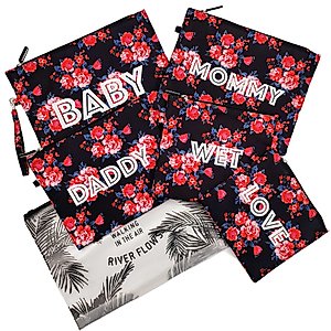 QWREOIA 6 Pcs Diaper Bag Organizing Pouches Set Floral Print, Insert for Clothes, Bottles, Wet Bag Cloth Diapers, & Baby Essentials Clutchb Waterproof Wet Dry Bag - Travel Bag for toiletries…