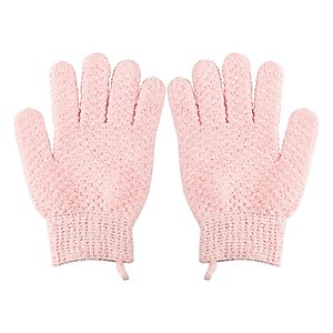 1Pair Bath Gloves for Shower Body Shower Scrubber with Hanging Loop Skin Deep Cleaning Bath Gloves Bathing Accessories (Pink)