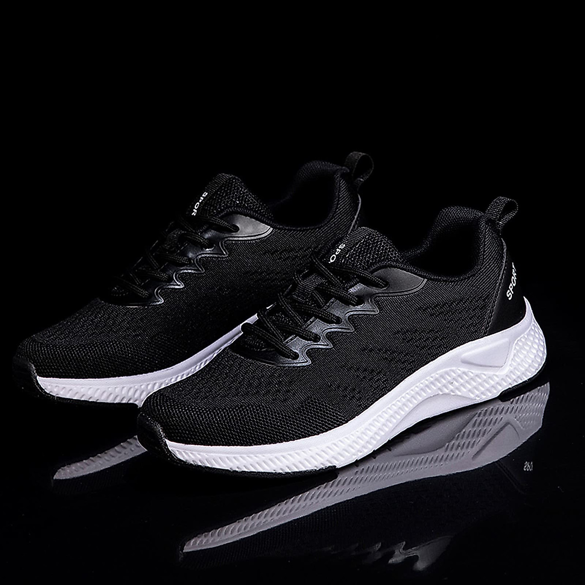 Womens Sneakers Durable Non Slip Sneakers Casual Breathable Round Toe Tennis Shoes Fashion Wide Fitting Sneakers Loafers Ladies Lightweight Soft Sole Running Hiking Jogging Shoes Black