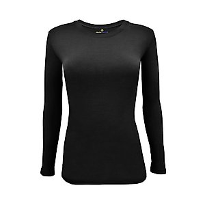 Natural Uniforms Women's Under Scrub Tee Crew Neck Long Sleeve T-Shirt (Black, X-Large)