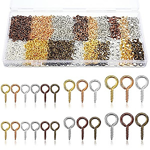 1200 Pieces 3 Sizes Screw Eye Pins Screw Eye Hooks Mini Metal Eye Screw for Jewelry Making DIY, 6 Colors (Multicolor,0.16 x 0.32 Inch, 0.2 x 0.39 Inch, 0.24 x 0.5 Inch)