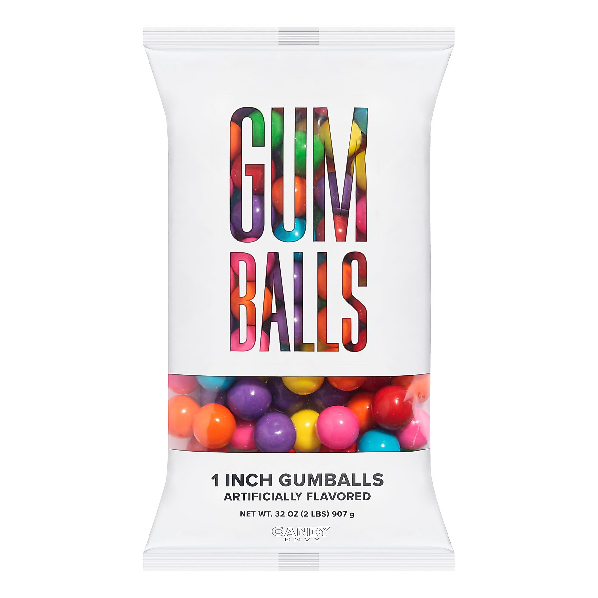 Candy Envy - Assorted 1 Inch Gumballs - 2lb Bag - Approximately 113 Gumballs Per Bag - North American Made & Kosher Certified - Gumballs for Gumball Machine - Gumball Refills