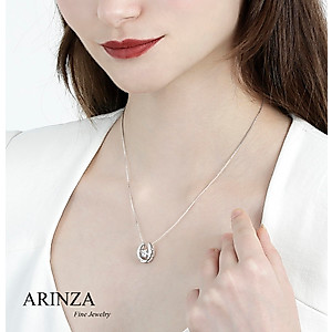 ARINZA Silver Necklace for Women, Dancing Diamond Cubic Zirconia, Horseshoe Pendant with 18+2 Inch Chain, Anniversary Birthday Gifts for Women, Wife, Mom, Girlfriend, Lady